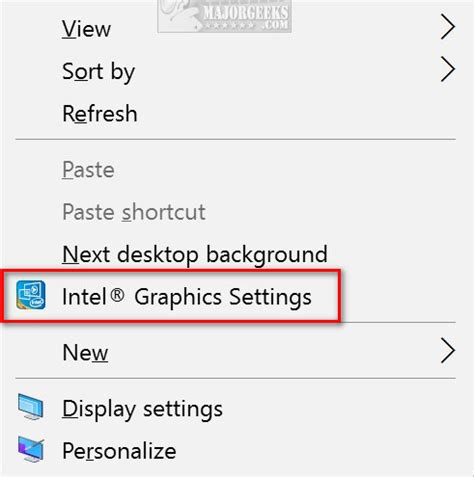 How To Add Or Remove Intel HD Graphics Desktop Context Menu MajorGeeks