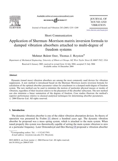 Pdf Application Of Shermanmorrison Matrix Inversion Formula To