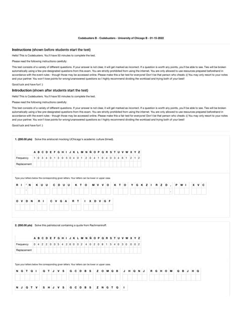 Codebusters Practice Test Uchicago Invitational Pdf Letter Case Secure Communication