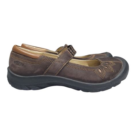 Keen Mary Jane Shoes Womens 8 Brown Leather Slip On Flower Detail