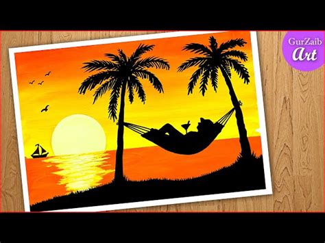Beautiful Sunset On The Beach Drawing