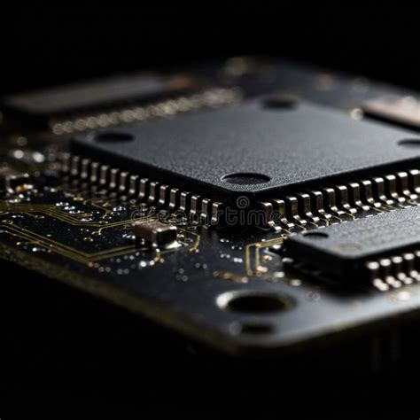 Close Up Of An Electronic Circuit Board Featuring A Central Microchip With Numerous Stock