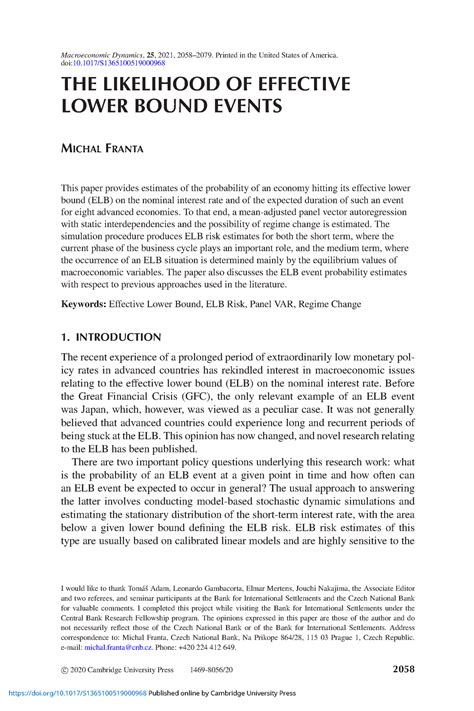 the likelihood of effective lower bound events macroeconomic dynamics