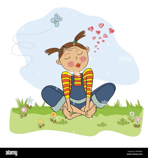 Romantic Girl Sitting Barefoot In The Grass Stock Vector Image And Art