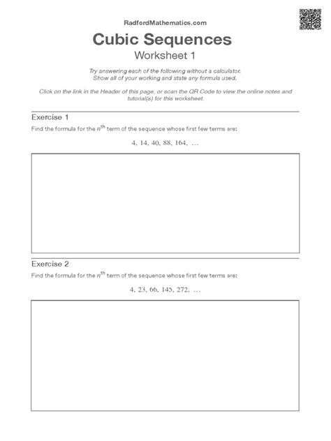 Cubic Sequences Worksheet 1 Hypertext