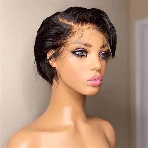 Side Part Straight Pixie Cut Lace Wigs Human Hair Wigs Pre Plucked For