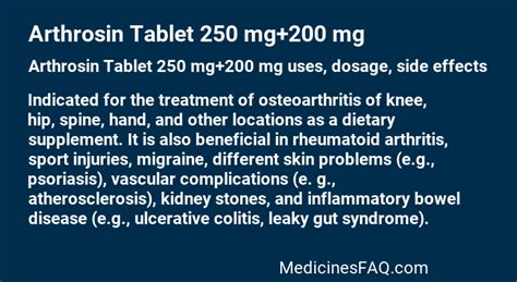 Arthrosin Tablet 250 Mg200 Mg Uses Dosage Side Effects Food