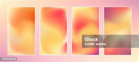 복숭아 색의 추상 다채로운 배경 밝은 메쉬는 그라디언트입니다 흐림 효과가 있는 스마트폰용 벡터 배경 세트 0명에 대한 스톡 벡터 아트 및 기타 이미지 Istock