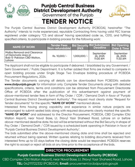 Punjab Tenders Active Tenders Central Business District