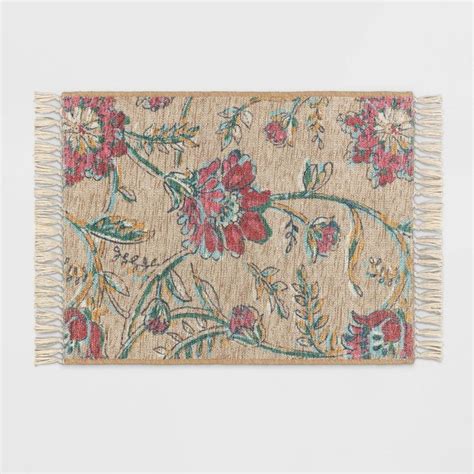 2x3 Washable Floral Printed Accent Rug Beigered Threshold