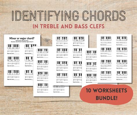 Identifying Chords Piano Worksheet In Treble And Bass Clef Etsy