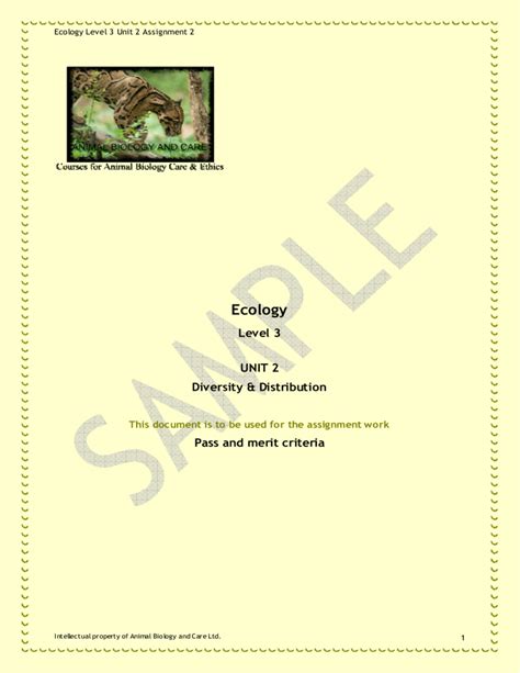 ecology assignment diversity and distribution level 3