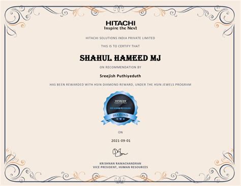 Shahul Hameed M J On Linkedin Happy To Share That I Have Been Rewarded With Hsin Jewel