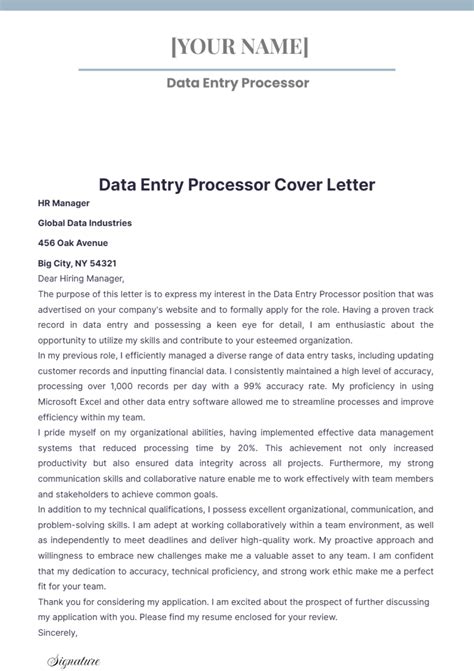 Free Data Entry Processor Cover Letter Template To Edit Online