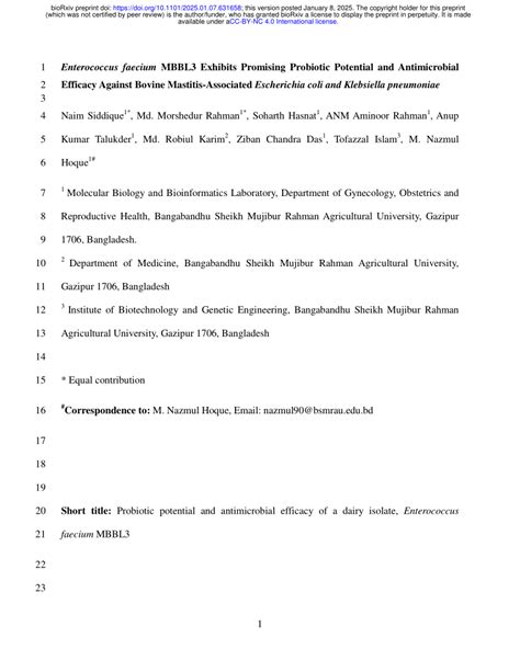 Pdf Enterococcus Faecium Mbbl3 Exhibits Promising Probiotic Potential