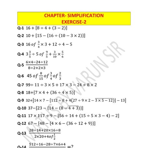 Simplification Ex 2 Maths Notes Teachmint