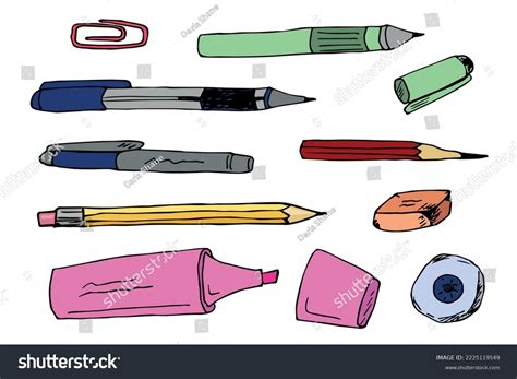 Vector Pen Pencil Eraser Clipart Set Stock Vector Royalty Free