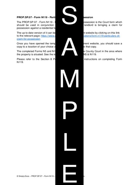Fillable Online Propsp07 Form N119 Particulars Of Claim For