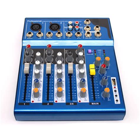 Mini F4 USB Audio Mixer Console With USB Audio Mixer 3 Channel Mixer Sound Console 48V Phantom