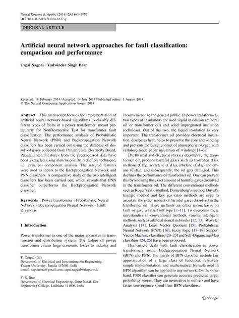(PDF) Artificial neural network approaches for fault classification: comparison and performance ...