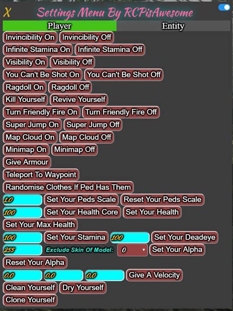 github rcpisawesome redmrcpsettings nui trainer menu for redm the