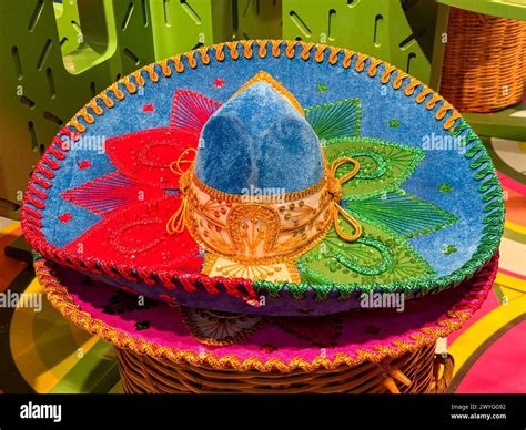 Mexican Charro Hat Or Mexican Mariachi Souvenirs In Blue Colors In