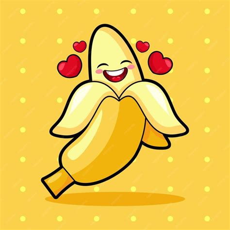 웃는 얼굴로 귀엽고 작은 바나나 과일 캐릭터 프리미엄 벡터