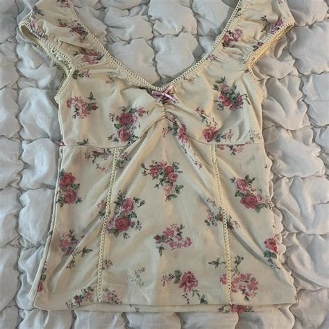 Floral Tank Top With Lace Trim And Pink Bow 🎀 Depop