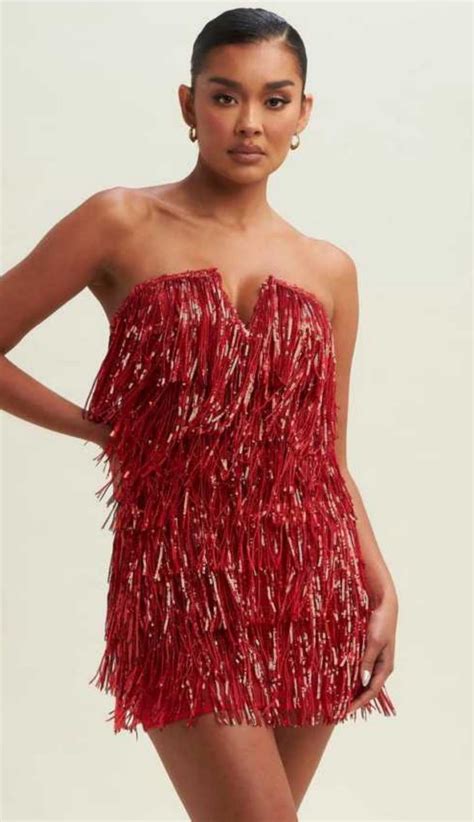 Red Fringe Mini Party Dress Le Obsession Boutique