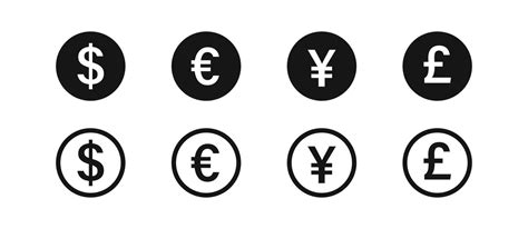 Dollar Euro Pound And Yen Icons Currency Symbol Money Signs Cash Symbols Coin Icon Black