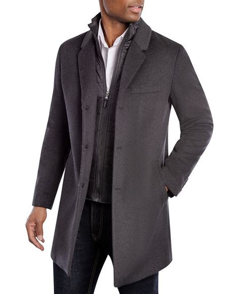 Michael Kors Mens Water Resistant Slim Fit Overcoat With Zip Out Liner