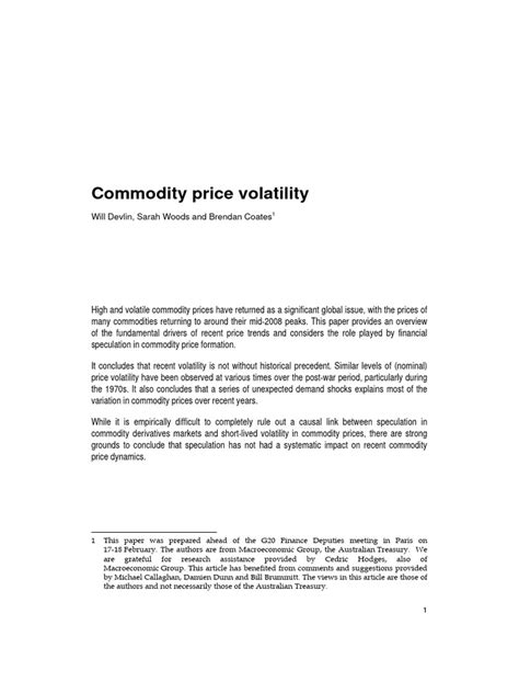 01 Commodity Price Volatility Pdf Futures Contract Speculation