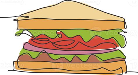 Single Continuous Line Drawing Of Stylized Sandwich Logo Label Emblem