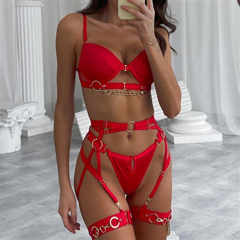 Conjunto De Lencería Roja Con Liguero Corsé Mx