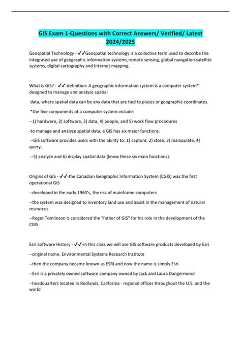 GIS Exam Questions With Correct Answers Verified Latest GIS Stuvia US