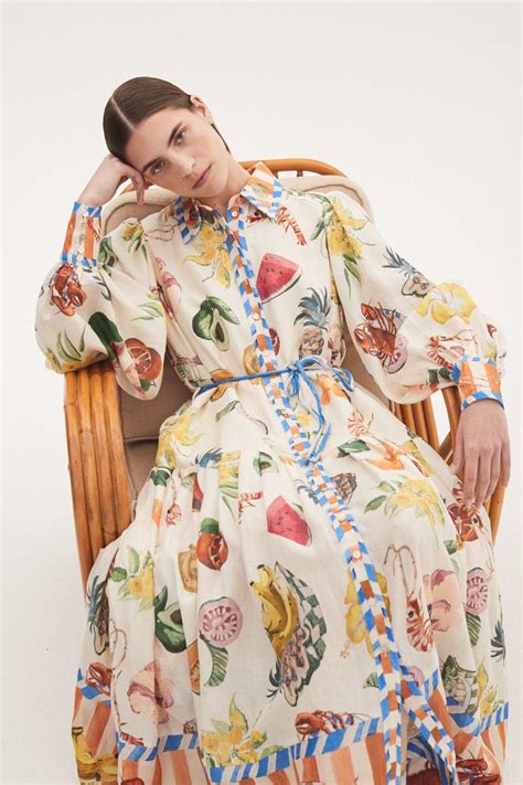 Felicia Vestido Camisero Con Estampado Tropical Y Mangas Globo
