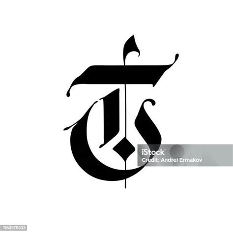 문자 T 고딕 양식 벡터 알파벳 기호는 흰색 배경에서 격리됩니다 서예 와 문자 중세 라틴어 문자입니다 회사의 로고입니다 모노 그램 문신에 대 한 우아한 글꼴입니다 로고에