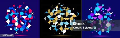 추상 기하학적 배경 세트 70 년대의 복고풍 스타일의 벡터 디자인 요소 다채로운 기하학적 모양 모듈 식 디자인과 현대적인 복잡한