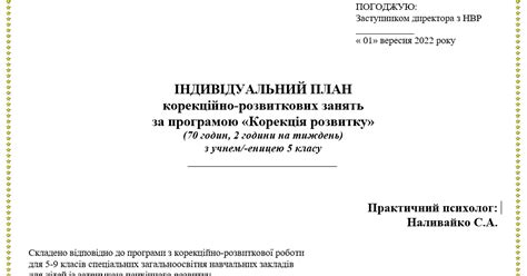 Календарне планування Корекція розвитку для дітей із зпр 5 клас за програмою Сак Т В КТП