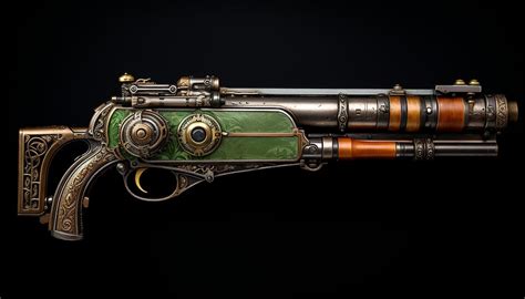 Premium Ai Image Artificers Steampunk Double Barrel Shotgun Green Tubes