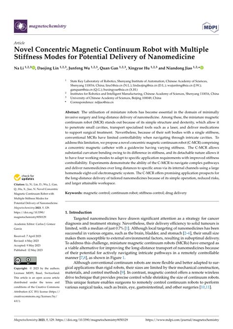 Pdf Novel Concentric Magnetic Continuum Robot With Multiple Stiffness Modes For Potential