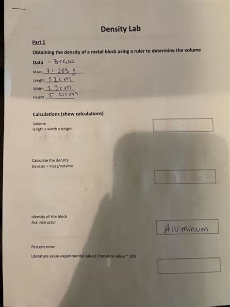 Solved Density Lab Part Obtaining The Density Of A Metal Chegg