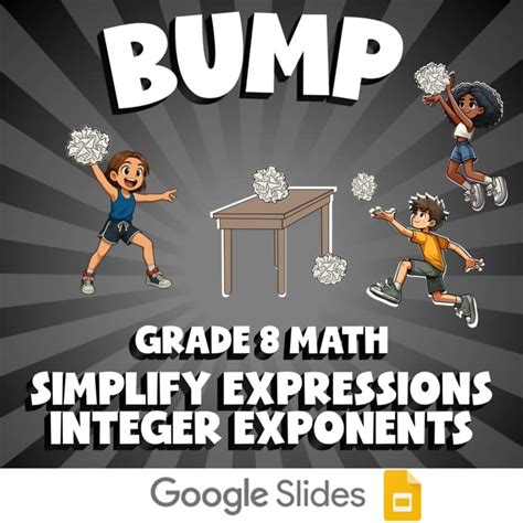 Simplify Expressions Integer Exponents Bump Math Game No Prep Grade 8