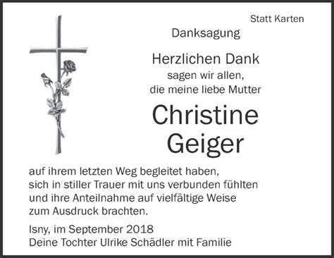 Traueranzeigen Von Christine Geiger Schwaebischede Trauerportal