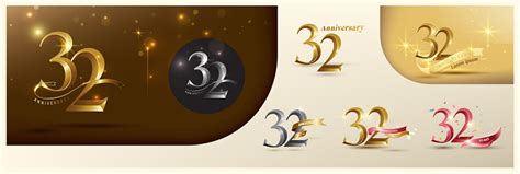 32주년 기념 로고타입의 모던 골드 넘버와 반짝이는 리본 대체 로고 번호 황금 기념일 축하 0명에 대한 스톡 벡터 아트 및 기타 이미지 Istock