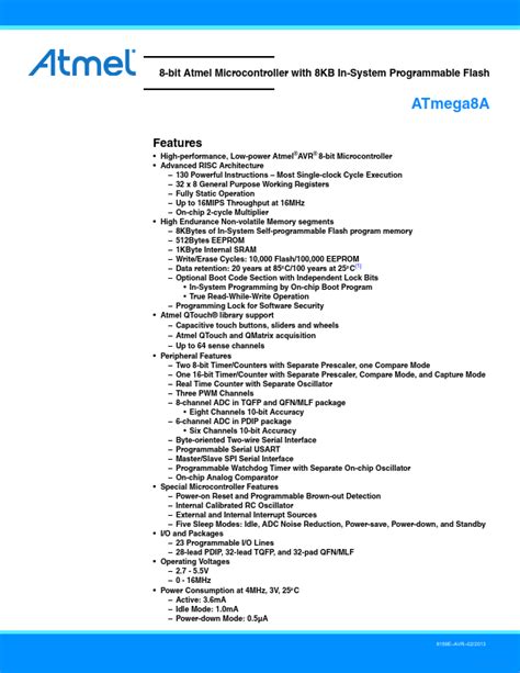 Atmega8a Datasheet Atmega8a Atmelcorporation Pdf 8 Bit Atmel Microcontroller Atmel Corporation
