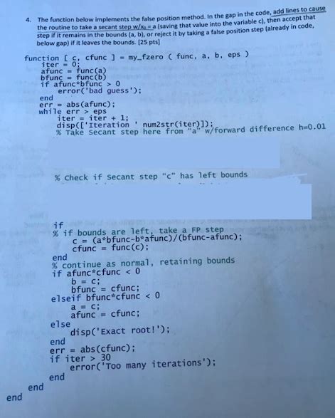 4 The Function Below Implements The False Position