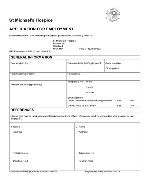 Fillable Online Application Form St Michaels Hospice Fax Email