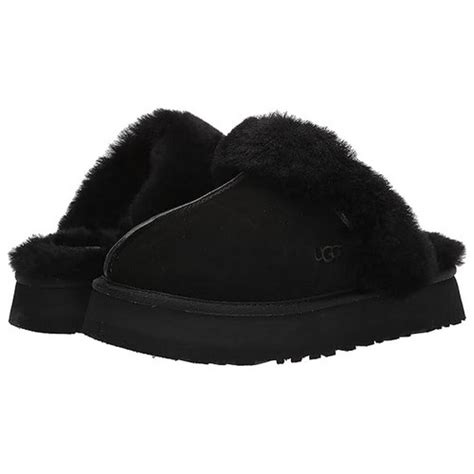 Ugg Disquette Suede Fur Slippers Black Womens Size 7 135 Ebay