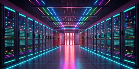 Large Language Model Artificial Intelligence Optimization High Tech Server Room With Colorful